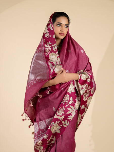 Second Skin I Tussore Georgette Saree With Printed Border