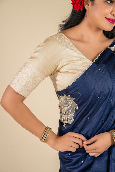 Second Skin I Tussore Saree Navy-Blue In Colour