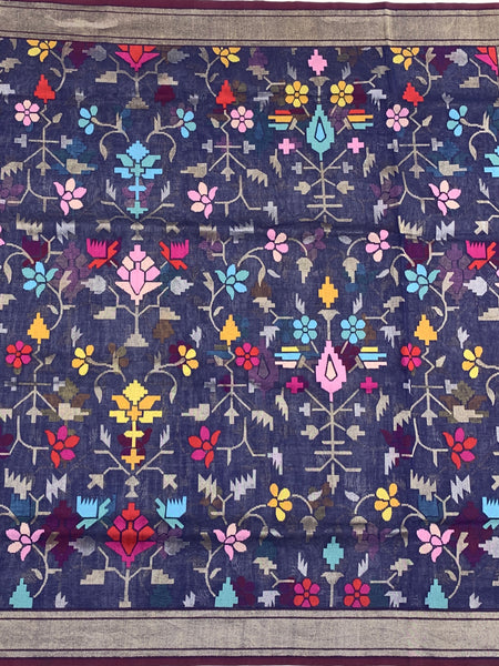 Second Skin I Jamdani Saree Navy-Blue In Colour