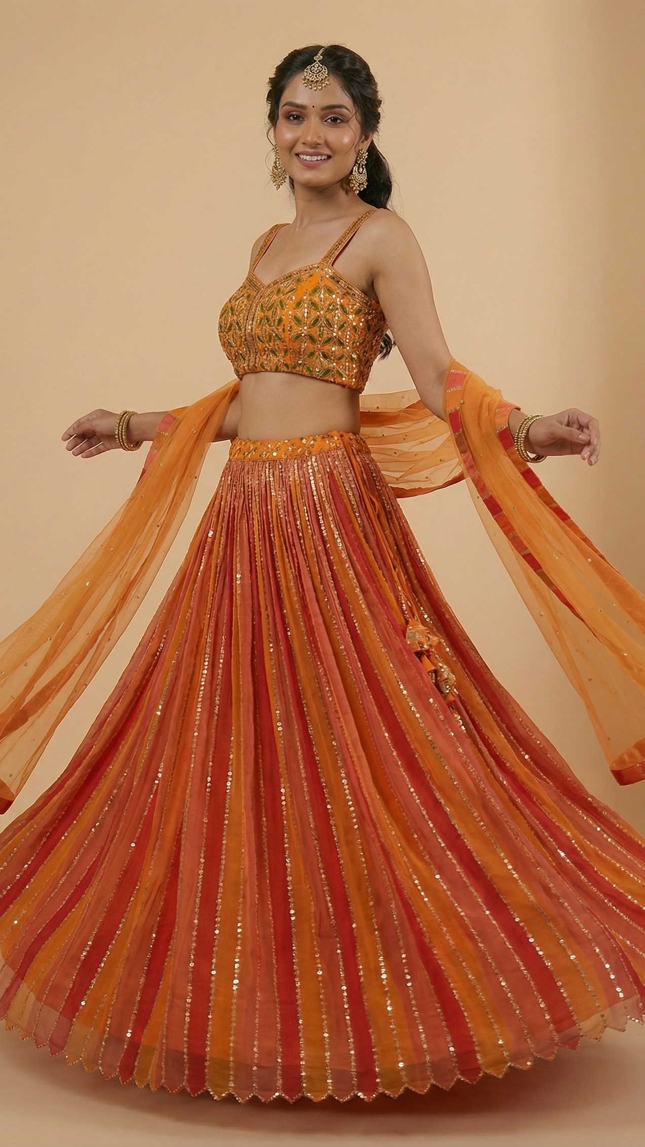 Second Skin I The Sunset Glow: Tangerine Orange Georgette Sequin Lehenga