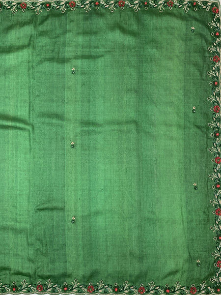 Second Skin I Tussore Saree Bottle-Green In Colour