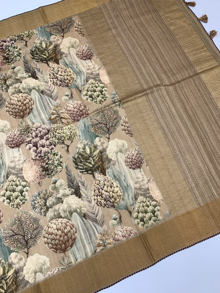 Second Skin I Tussore Printed Saree Beige In Colour